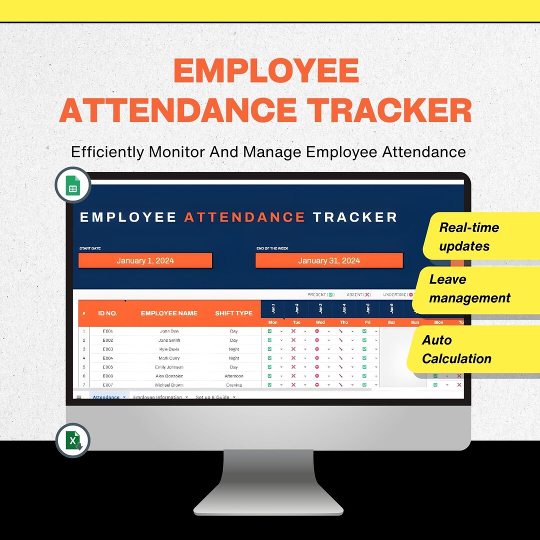 Employee Attendance Sheet Template | Staff Time Log Tracker | HR ...