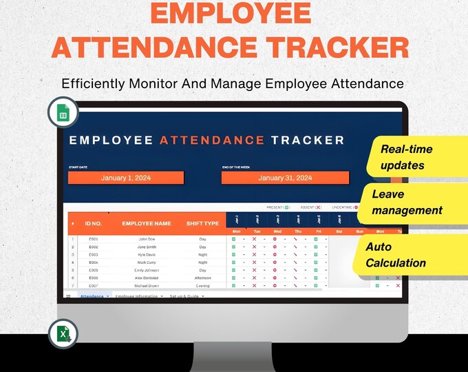 Editable Employee Attendance Record, Printable Employee Absence Tracker ...