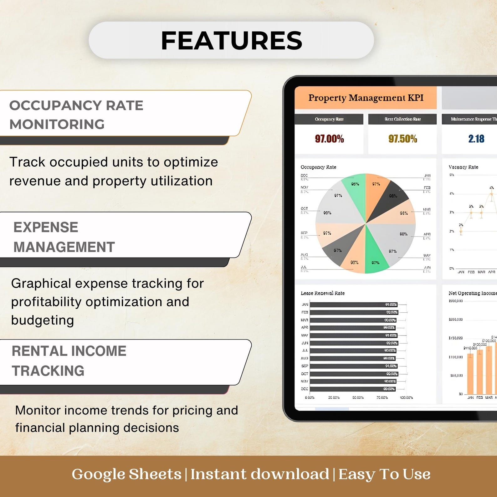 Property Management KPI Excel Dashboard: Rental Income Tracker (digital ...
