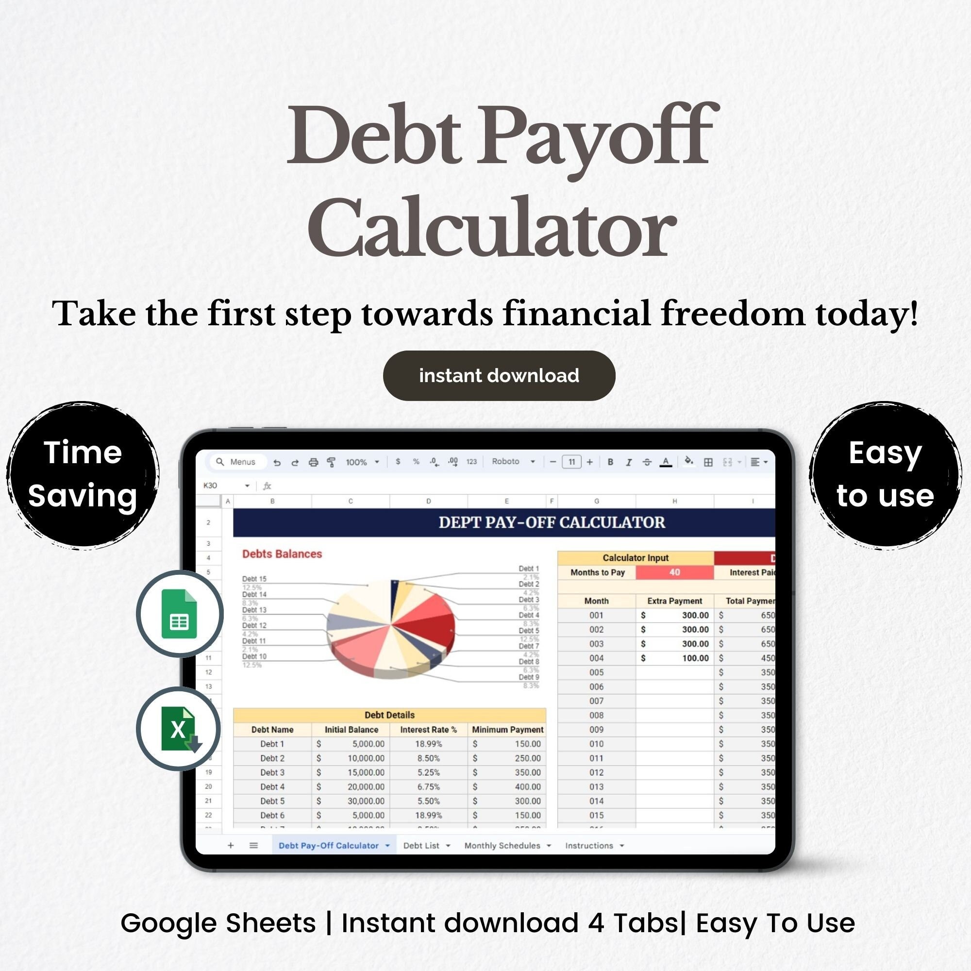 Debt Payoff Calculator Excel Template, Debt Payment Plan, Payoff Debt ...
