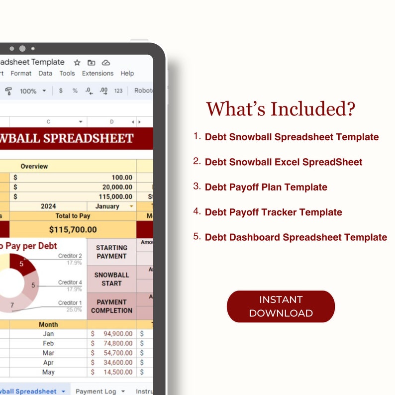 Debt Payoff Spreadsheet Template for Google Sheet, Debt Payoff Tracker ...