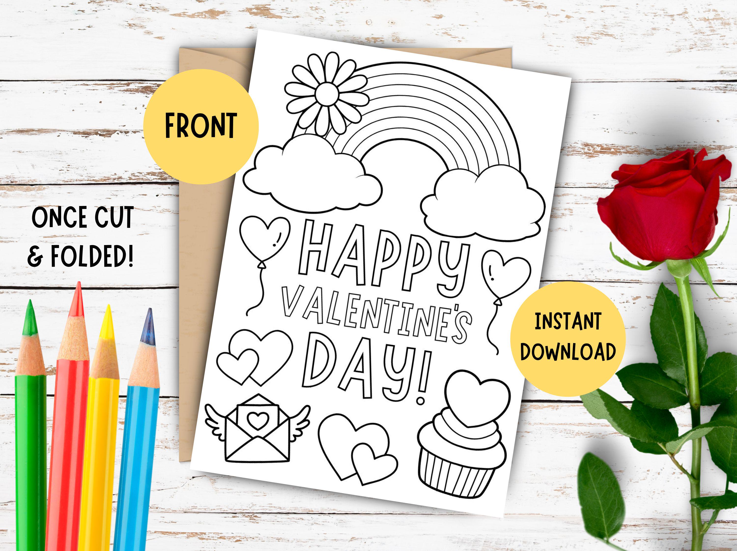 Kids Coloring Valentine's Day Card - PRINTABLE Valentine's Day Card for ...