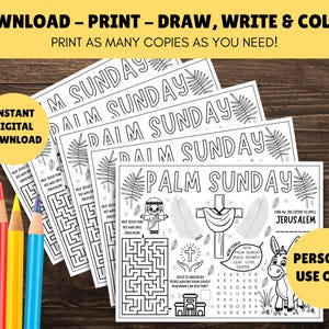 Palm Sunday Activity Placemat - PRINTABLE Kids Palm Sunday Worksheet ...
