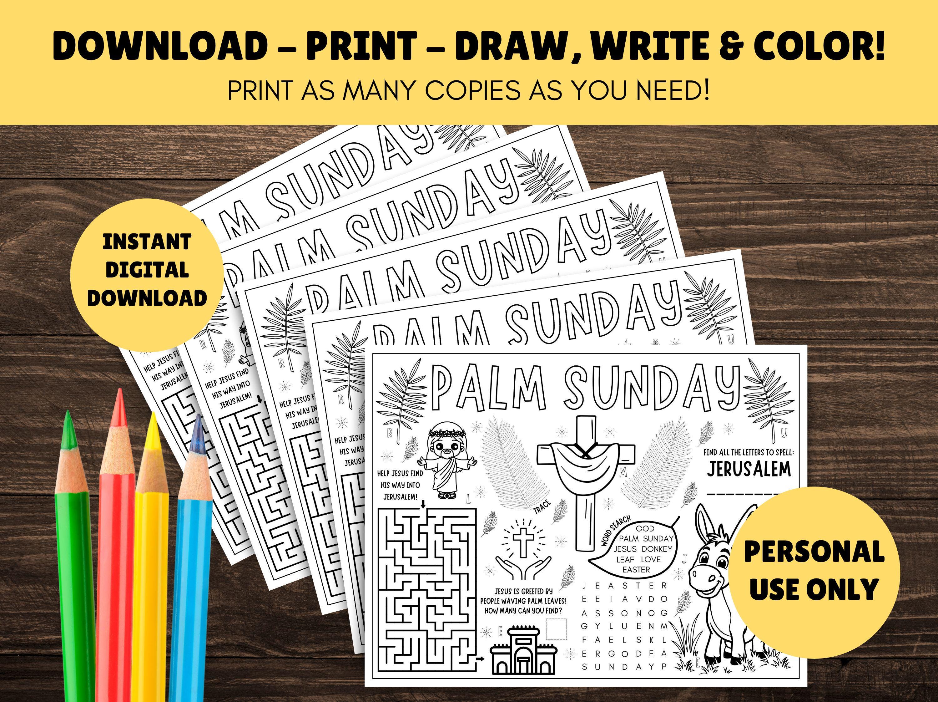 Palm Sunday Activity Placemat - PRINTABLE Kids Palm Sunday Worksheet ...