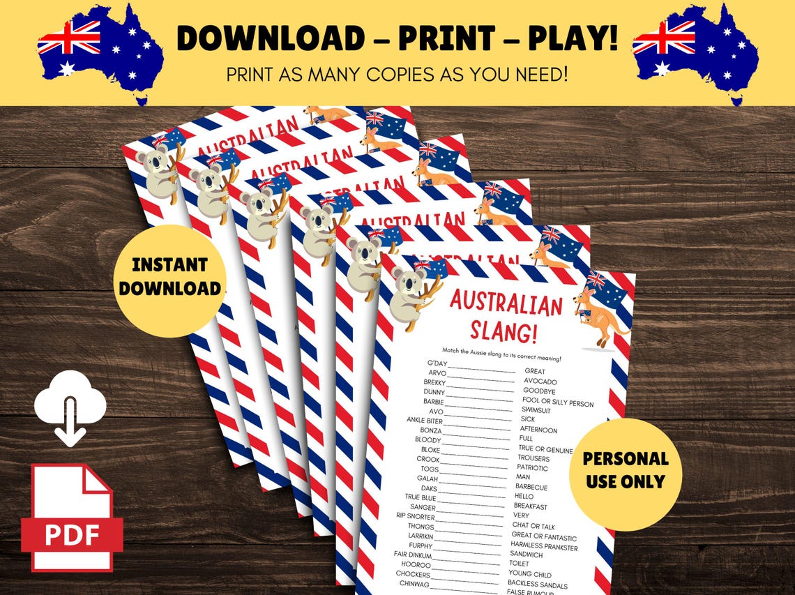 Australian Slang Game! PRINTABLE Aussie Slang Activity Game - Australia ...