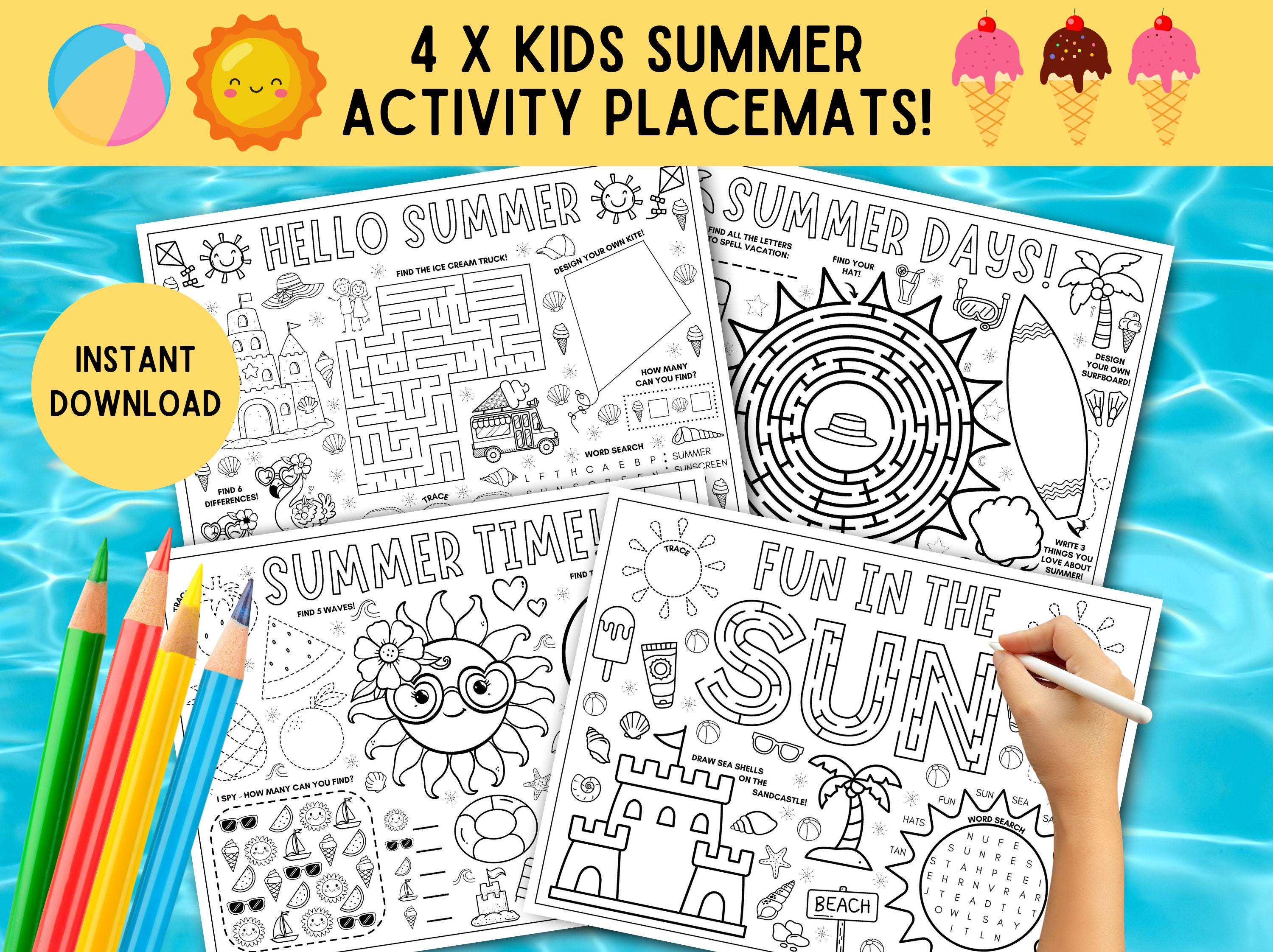 4 X Kids Summer Activity Placemats! PRINTABLE Summer Kids Activity ...