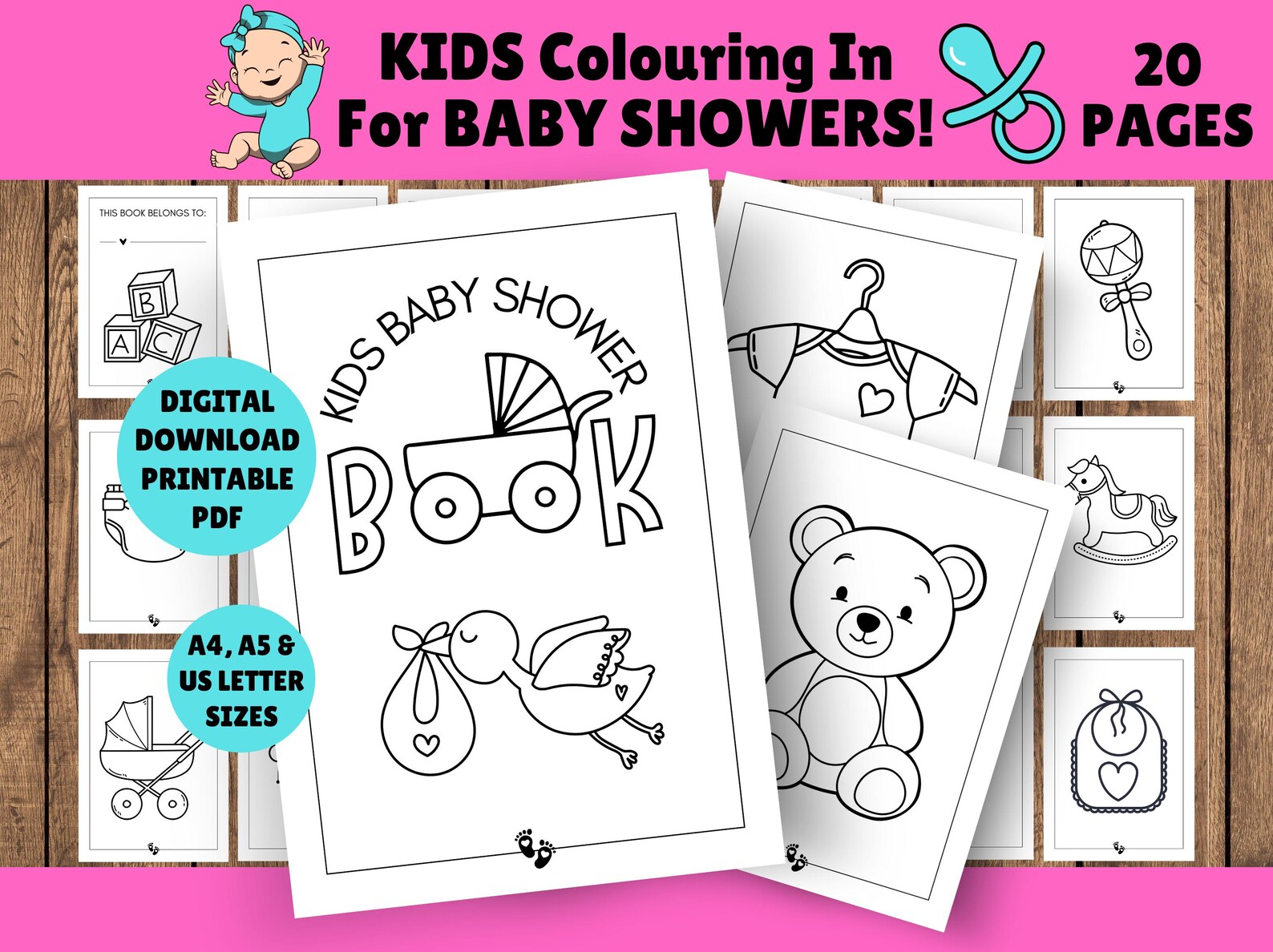 Kids Baby Shower Colouring in Pages - Toddler - Children - Coloring ...