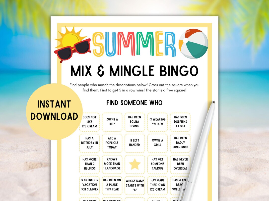 Summer Mix and Mingle Bingo Game! PRINTABLE Summer Guest Bingo Game ...
