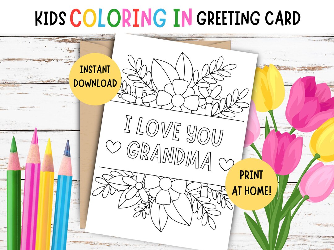 Kids Mother's Day Coloring Card - PRINTABLE Kids Mother's Day Card ...