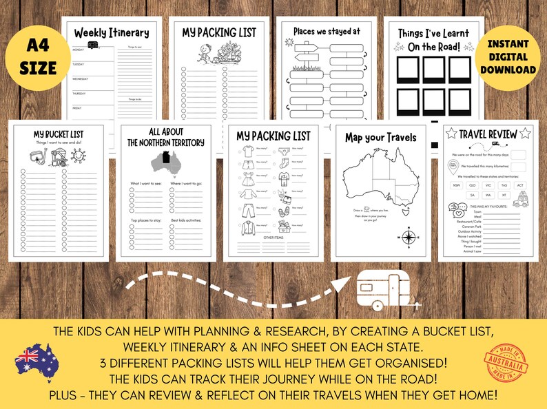 AUSTRALIAN Kids Travel Journal Bundle & Activity Book A4 Size Caravan ...