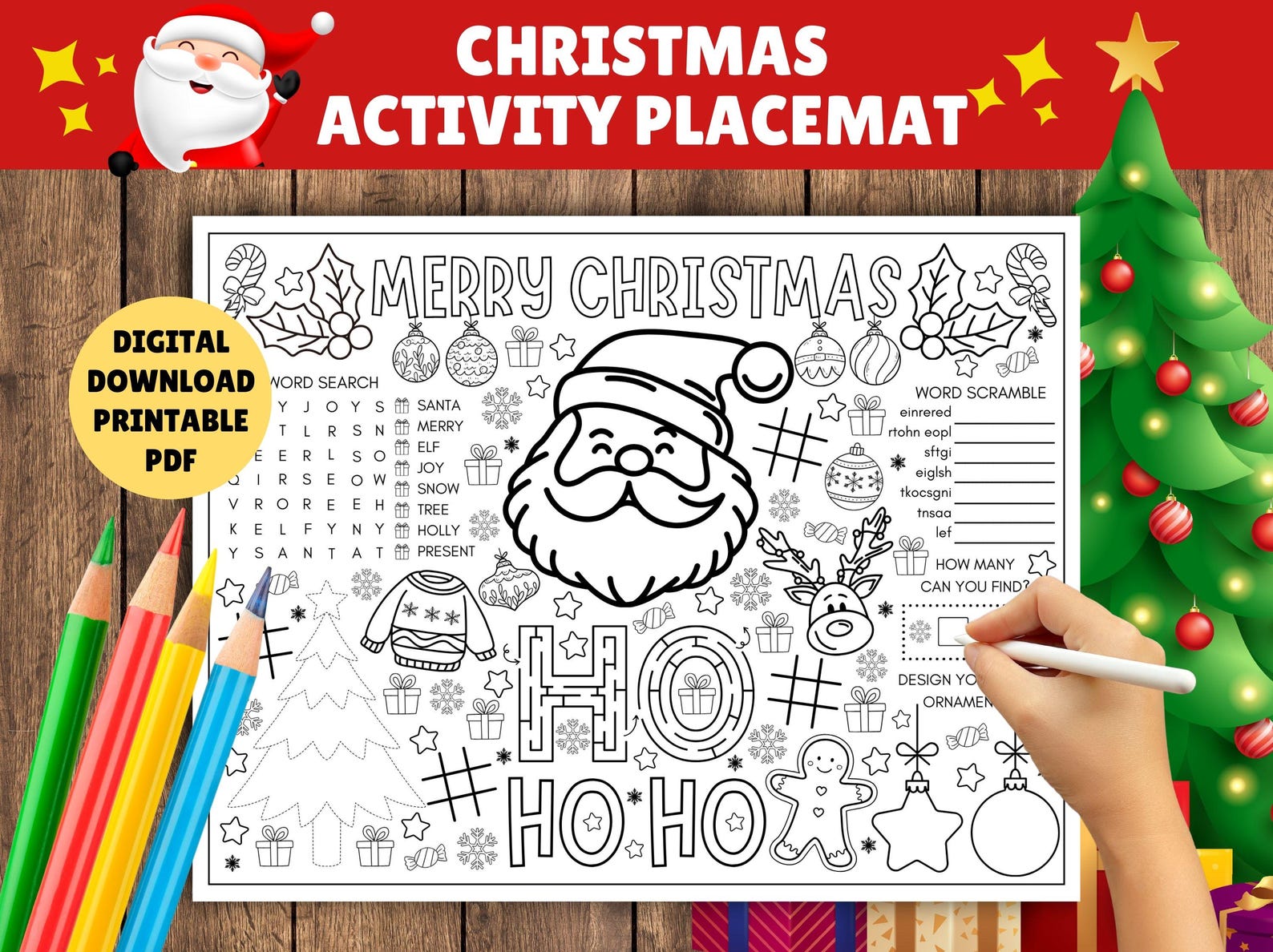 Christmas Activity Mat for Kids - Printable Christmas Placemat ...