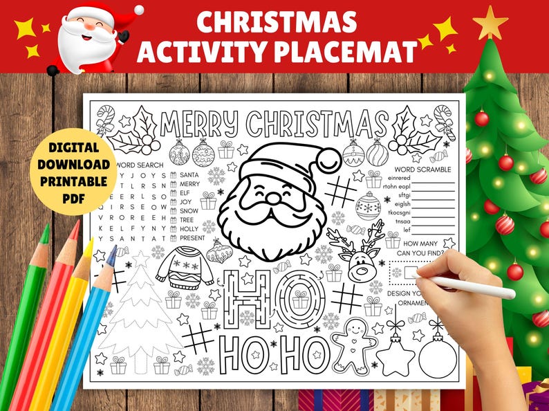 Christmas Activity Mat for Kids - Printable Christmas Placemat ...