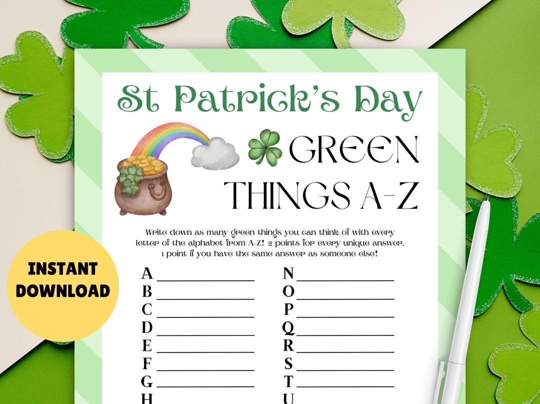 Green Things Word Game A-Z! PRINTABLE St Patrick's Day Game, St ...