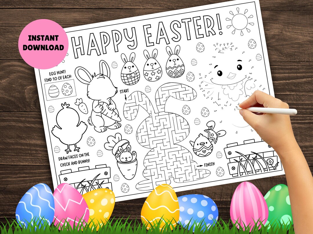 Kids Easter Activity Placemat! PRINTABLE Kids Easter Activity Page ...