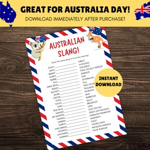 Australian Slang Game! PRINTABLE Aussie Slang Activity Game - Australia ...