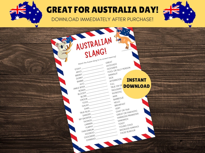 Australian Slang Game! PRINTABLE Aussie Slang Activity Game - Australia ...