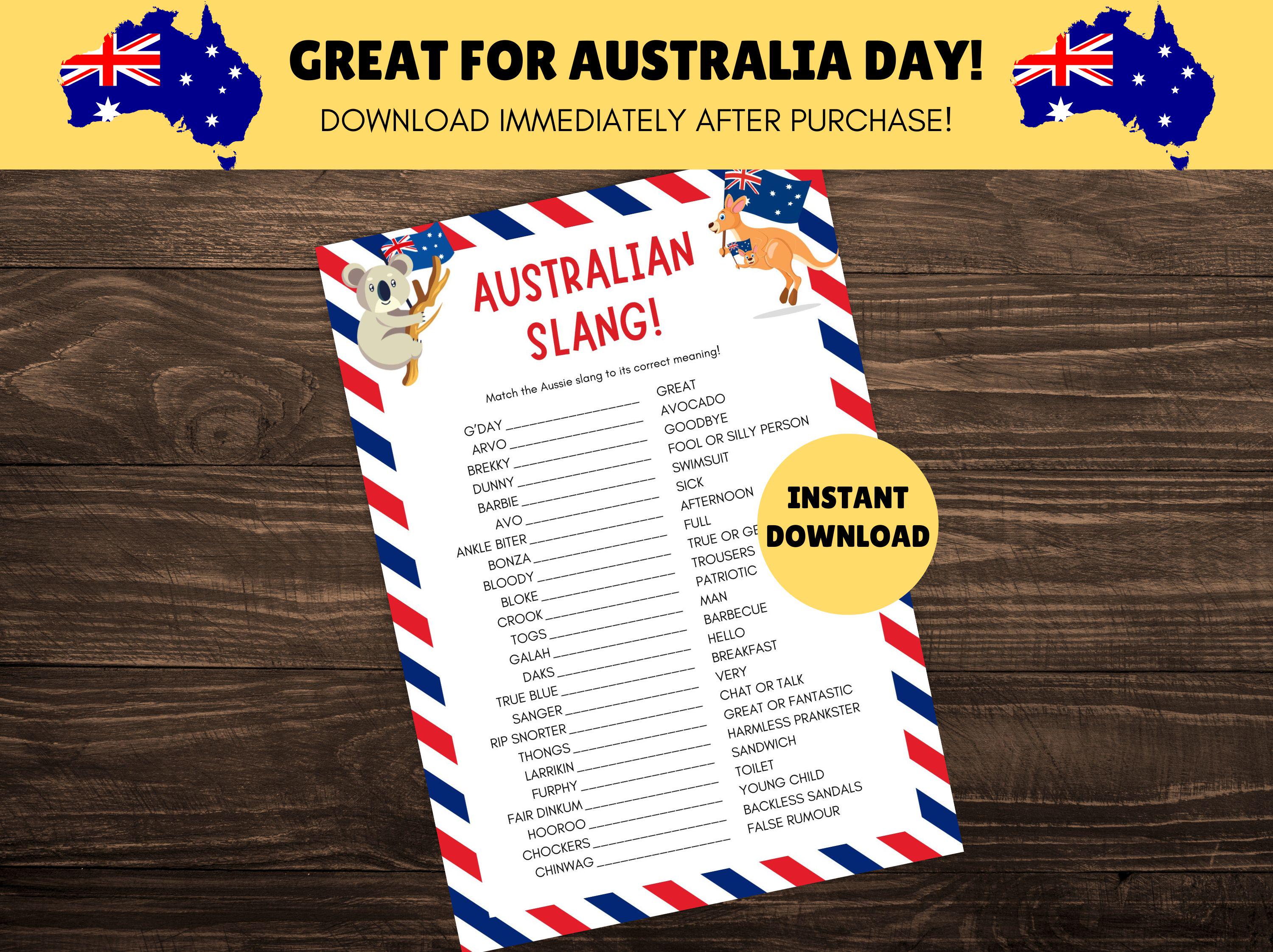 Australian Slang Game! PRINTABLE Aussie Slang Activity Game - Australia ...