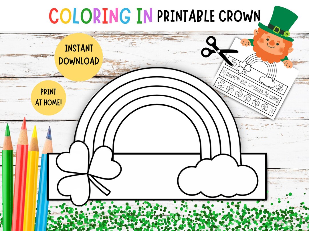 Rainbow Paper Crown! PRINTABLE St Patrick's Day Colouring Crown! St ...