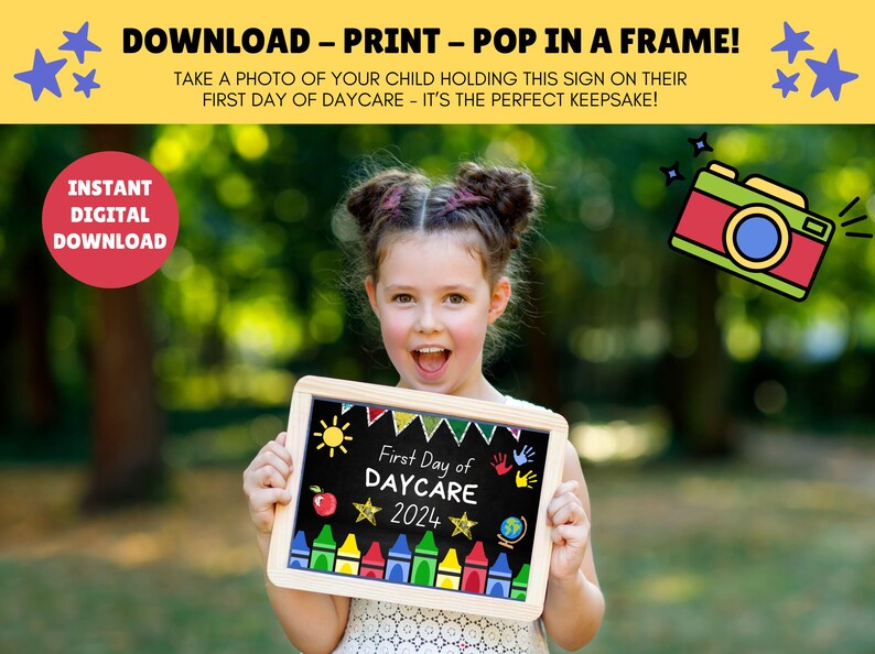 First Day of Daycare 2024 PRINTABLE Digital Chalk Board Sign Instant ...