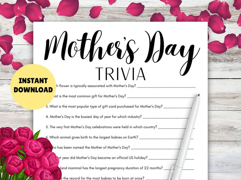 Trivia Questions! PRINTABLE Mother's Day Trivia Game, Moms Party Game ...