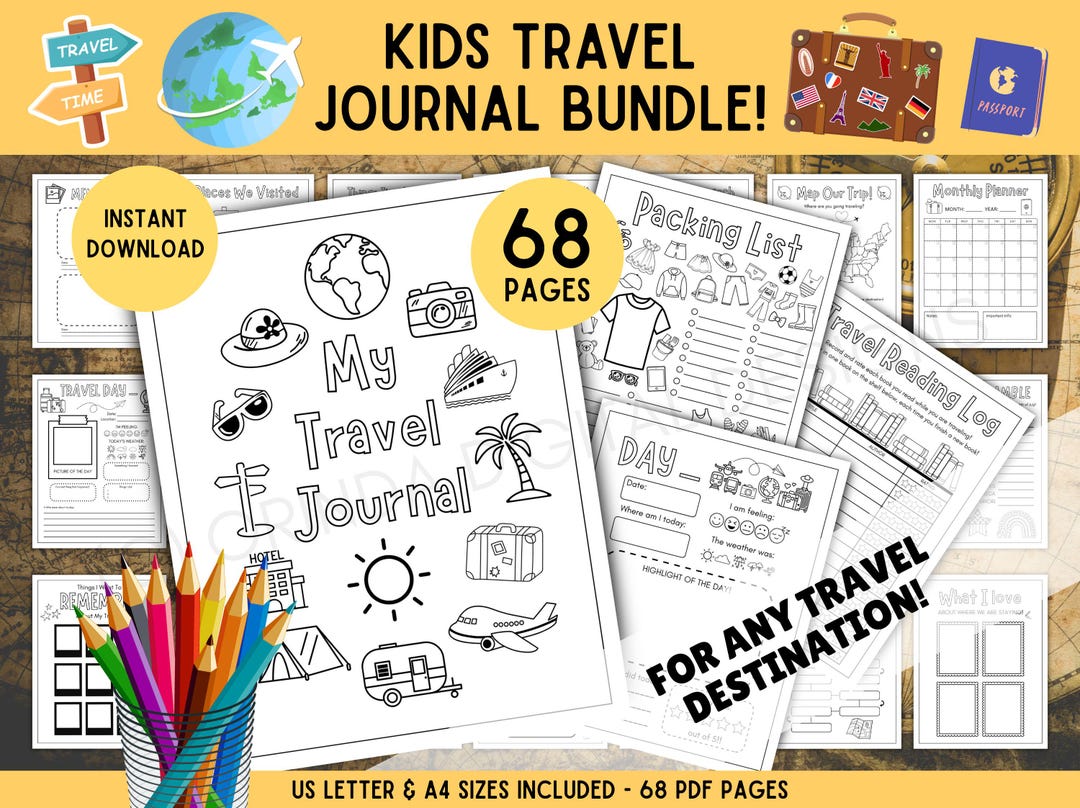 Kids Travel Journal Bundle - Children's Travel Diary, Vacation Planner ...