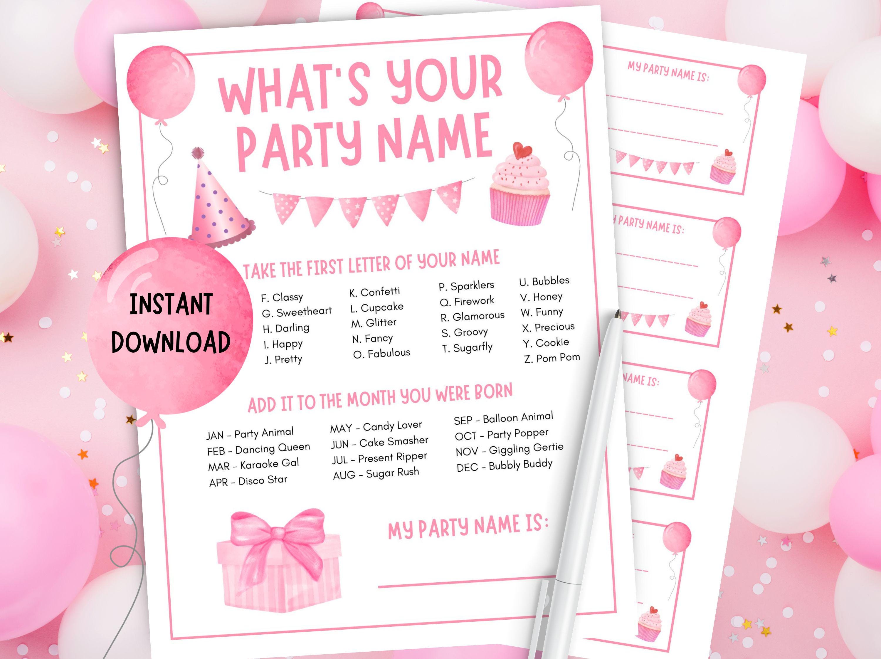 What's Your Party Name? PRINTABLE Girls Birthday Party Game, Party ...