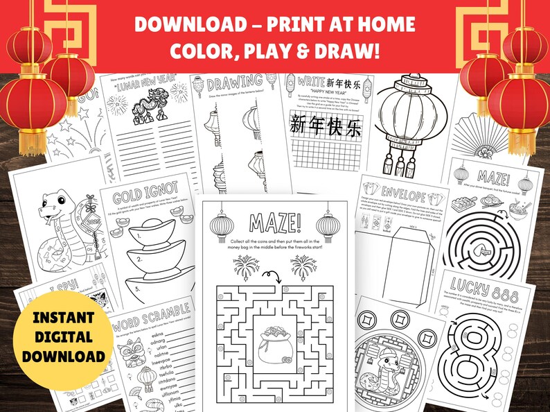 40 Pages - Kids Lunar New Year Activity Book - PRINTABLE Lunar New Year ...