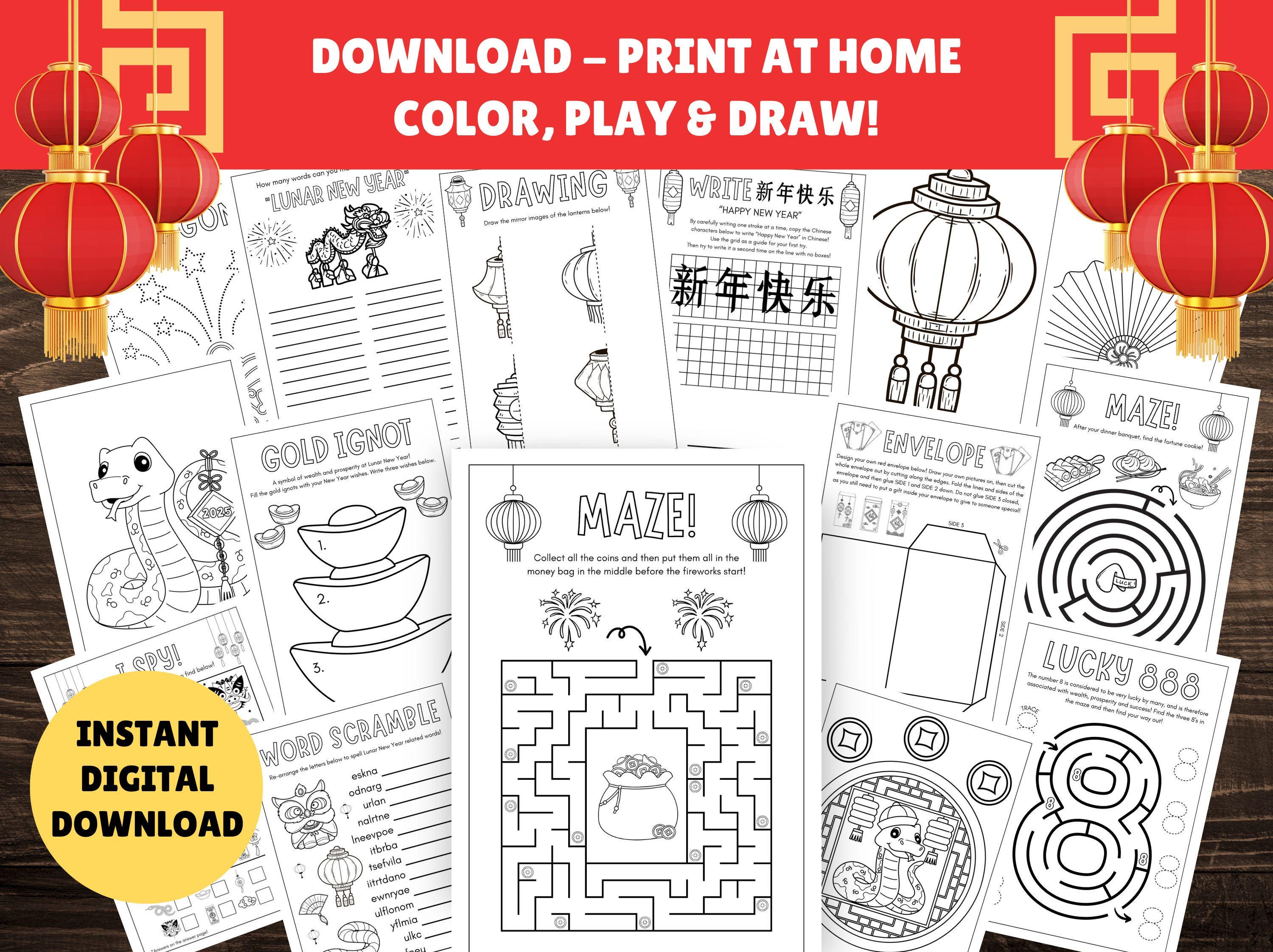 40 Pages - Kids Lunar New Year Activity Book - PRINTABLE Lunar New Year ...