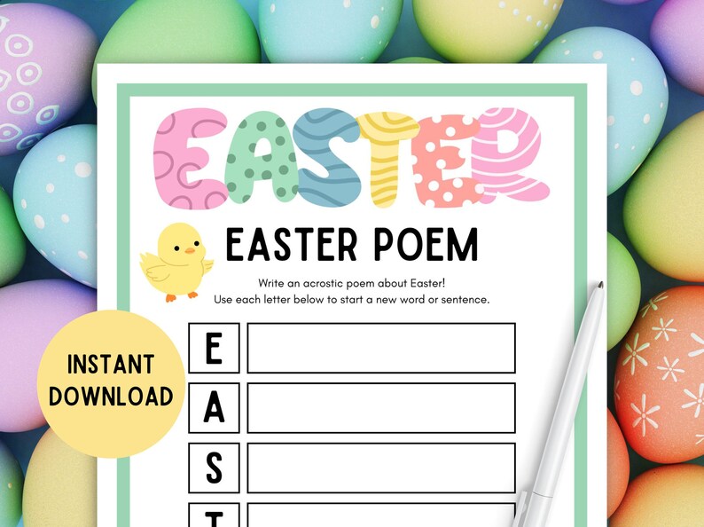 Easter Poem! PRINTABLE Easter Acrostic Poem Page, Easter Activity ...
