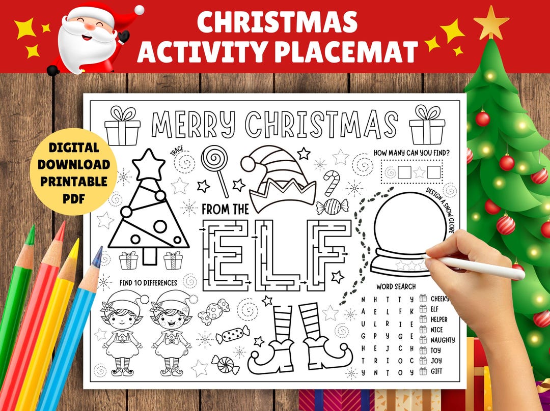 Elf Christmas Activity Placemat for Kids - Elf Placemat - Instant ...