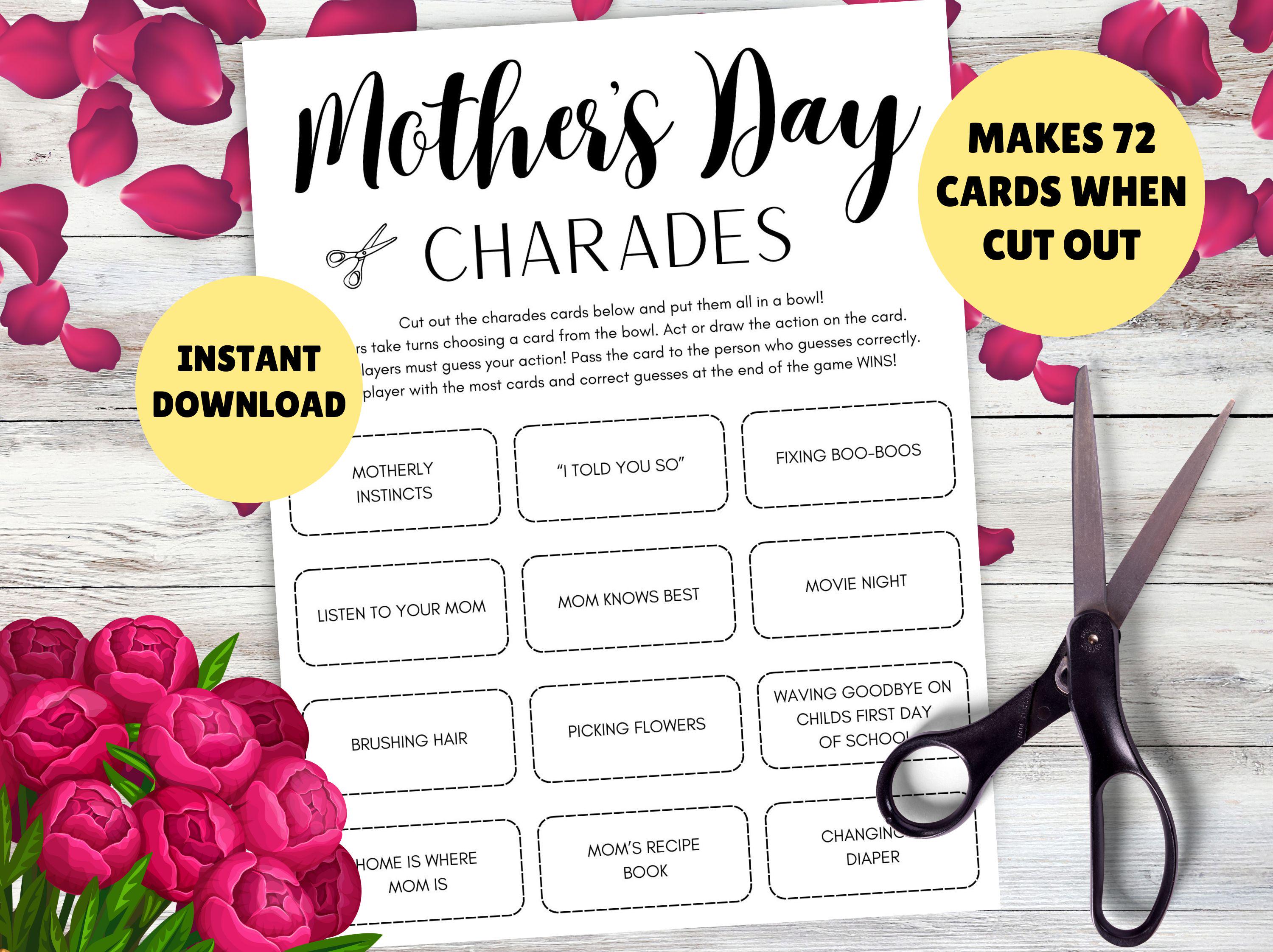 72 X Charades Cards! PRINTABLE Mother's Day Games, Mother's Day ...