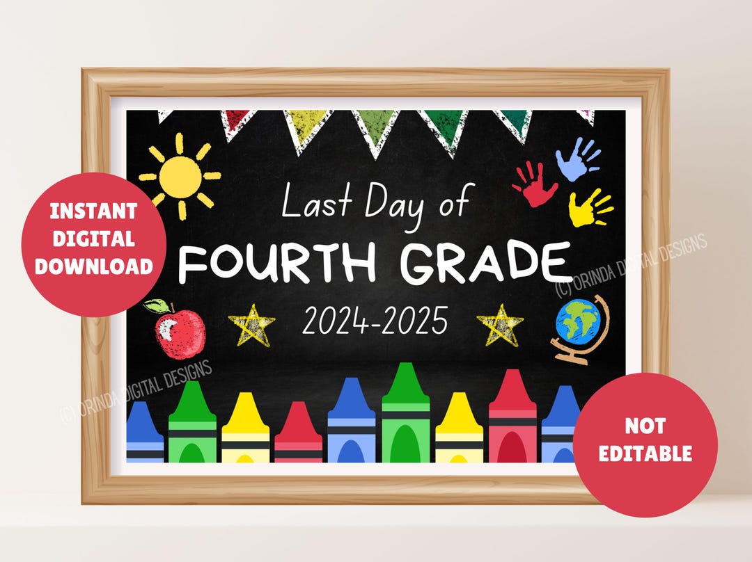 Last Day of Fourth Grade 2024-2025! PRINTABLE PDF Sign - Instant ...
