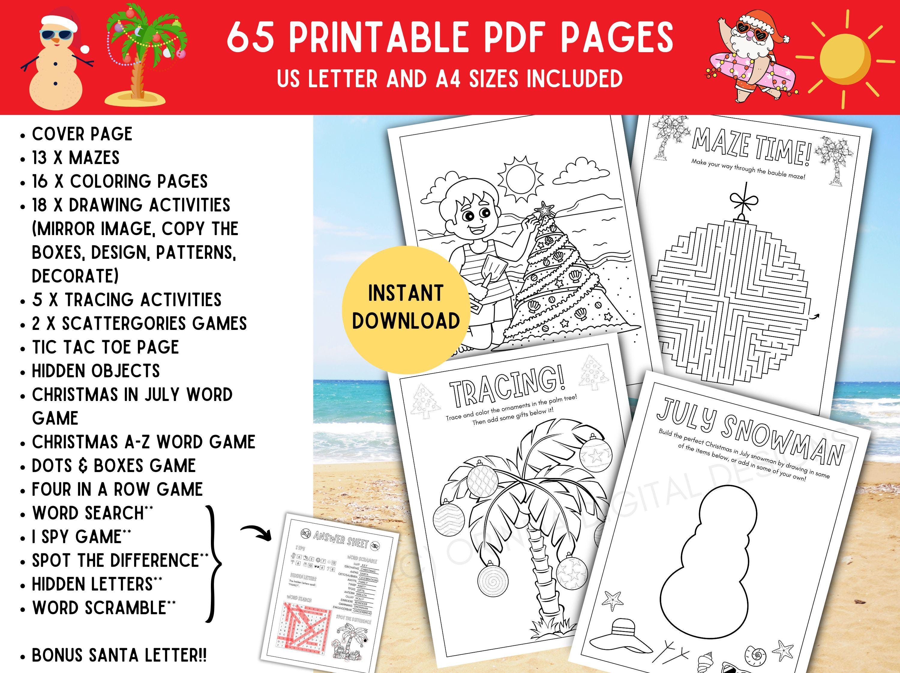 Kids Christmas in July Activity Book & Coloring Pages BONUS Letter to ...