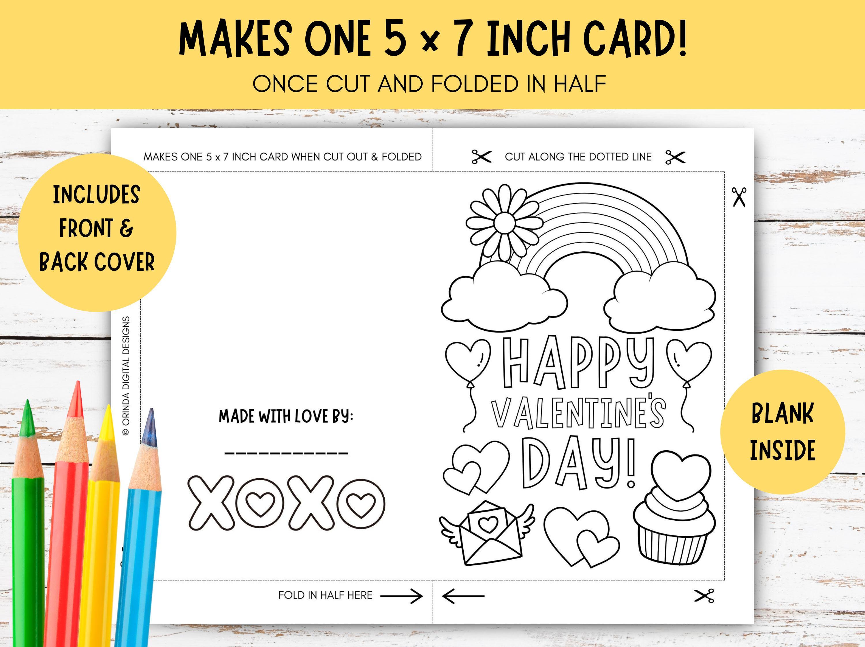 Kids Coloring Valentine's Day Card - PRINTABLE Valentine's Day Card for ...