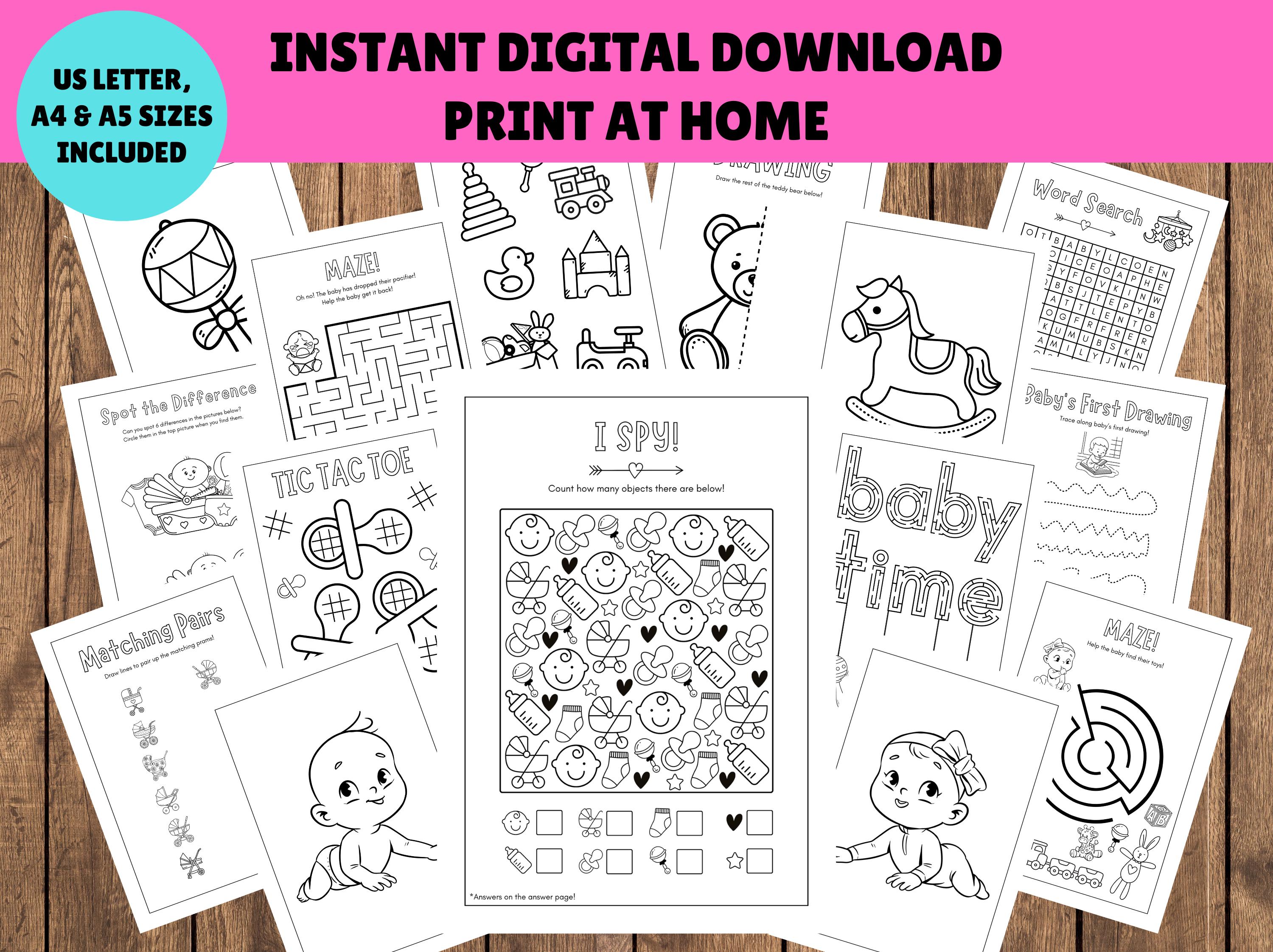 40 Pages - Kids Baby Shower Activities - Activity Book Pack - Instant ...