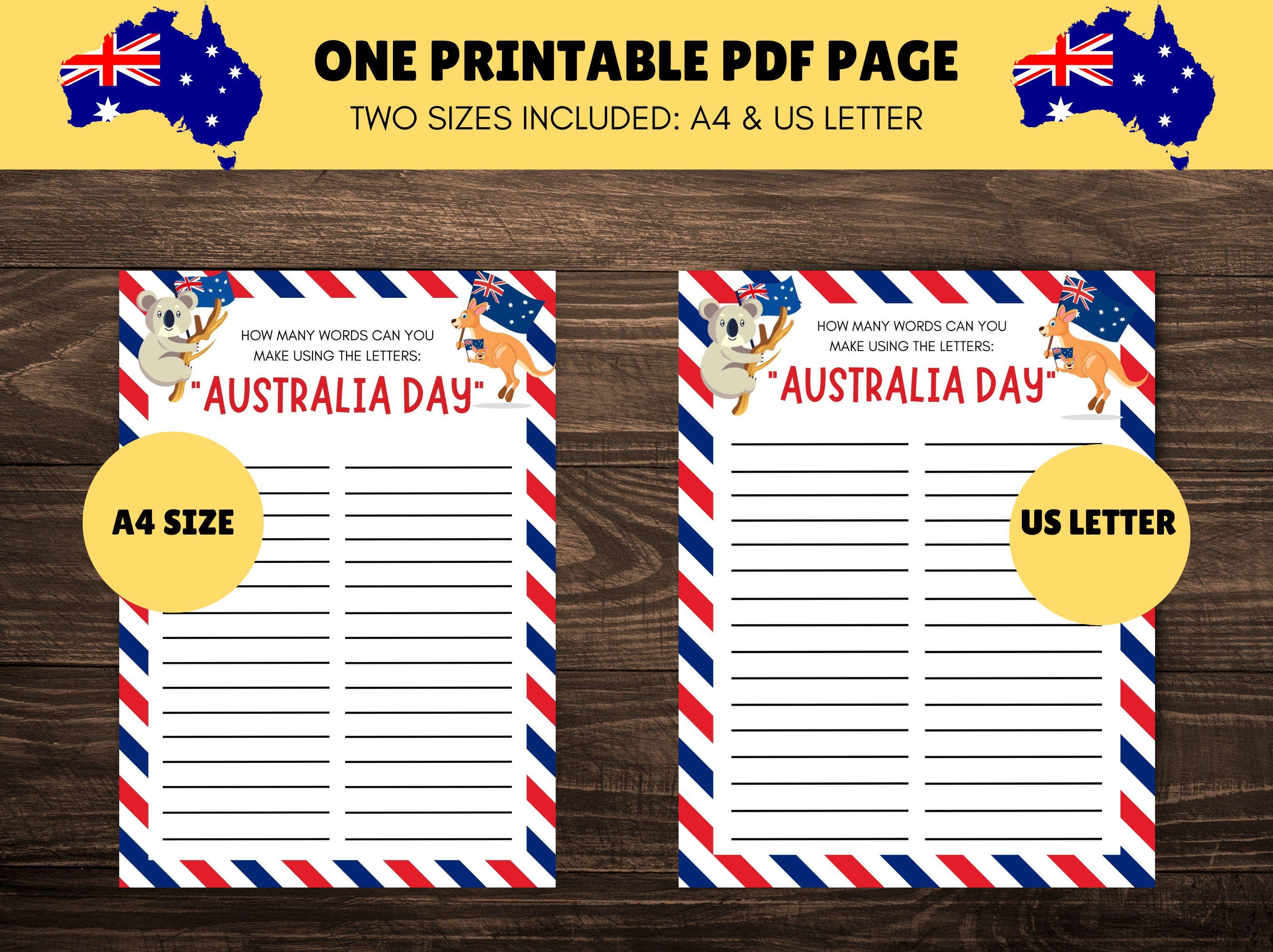 Australia Day Word Game! PRINTABLE Australia Day Activity Game ...