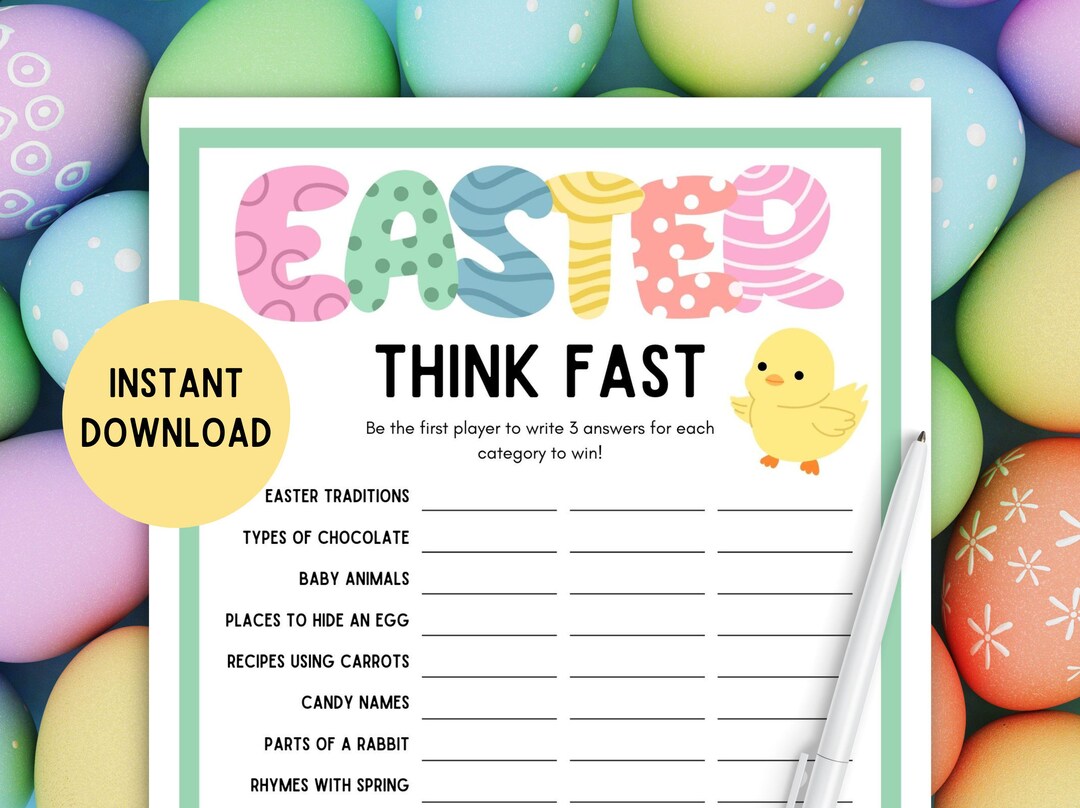 Easter Think Fast Game! PRINTABLE Easter Game, Easter Activity, Easter ...