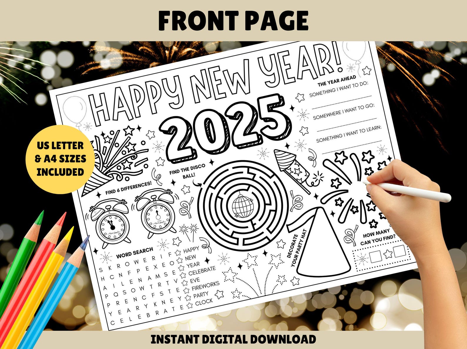 New Years Eve Activity Placemats for Kids - PRINTABLE New Years ...
