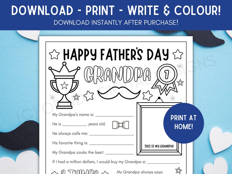 Grandpa - Happy Father's Day! PRINTABLE All About My Grandpa, Activity ...