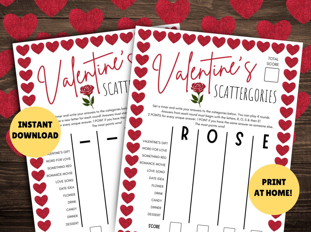 Valentine's Scattergories Game - PRINTABLE Valentine's Day ...