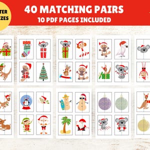 40 Printable Matching Pairs Puzzle - Cute Australian Christmas Theme ...