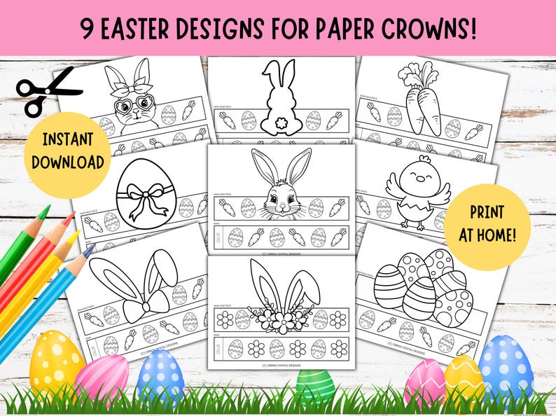 9 X Easter Paper Crowns! PRINTABLE Coloring Crown! Kids Easter Craft ...