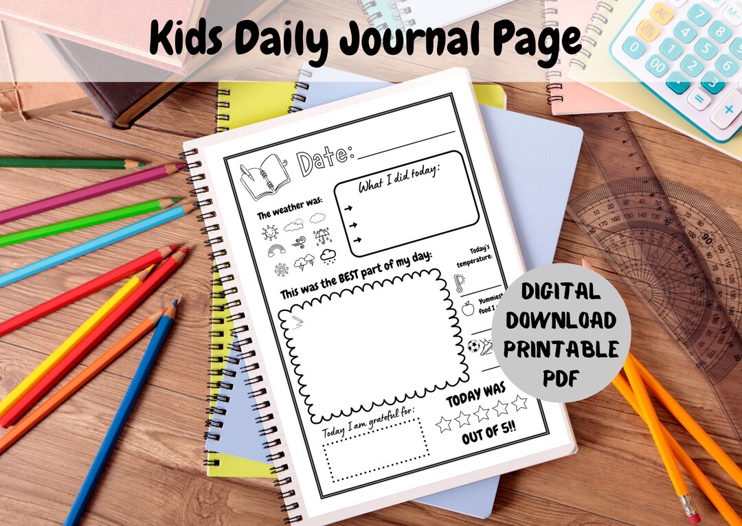 Kids Daily Journal Page DIGITAL DOWNLOAD Pdf Children's Diary One ...