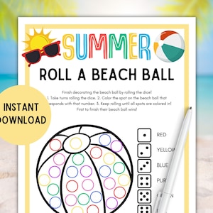 Summer Roll A Beach Ball Game! PRINTABLE Summer Roll A Beach Ball Dice ...
