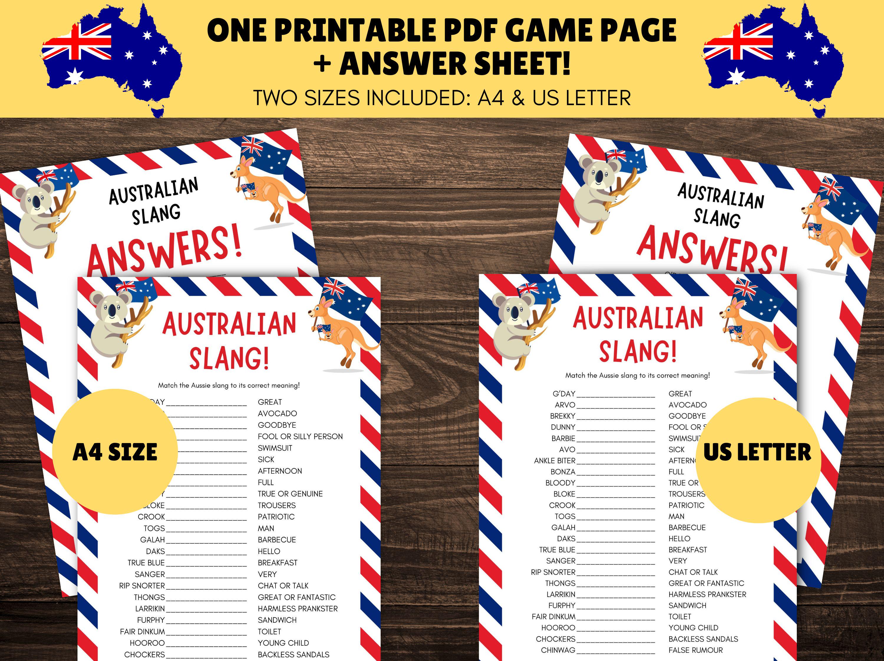 Australian Slang Game! PRINTABLE Aussie Slang Activity Game - Australia ...