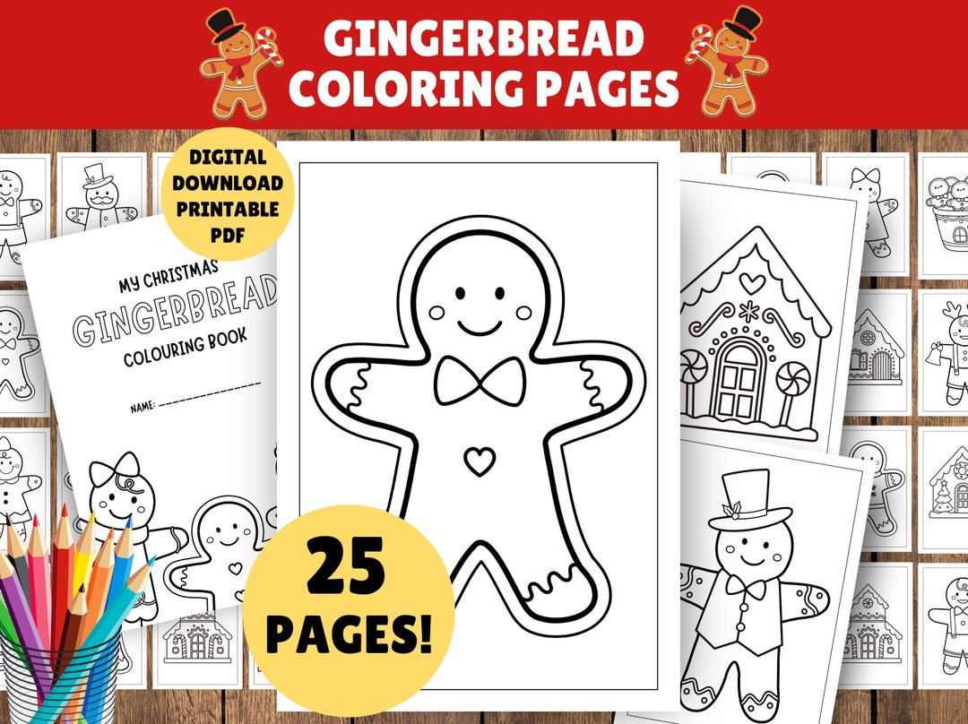 25 Page Gingerbread Coloring Book - PRINTABLE Christmas Colouring Pages ...