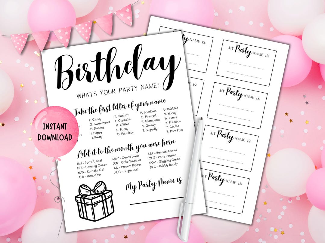 What's Your Party Name Game! PRINTABLE Party Name Game, Girls Teens ...