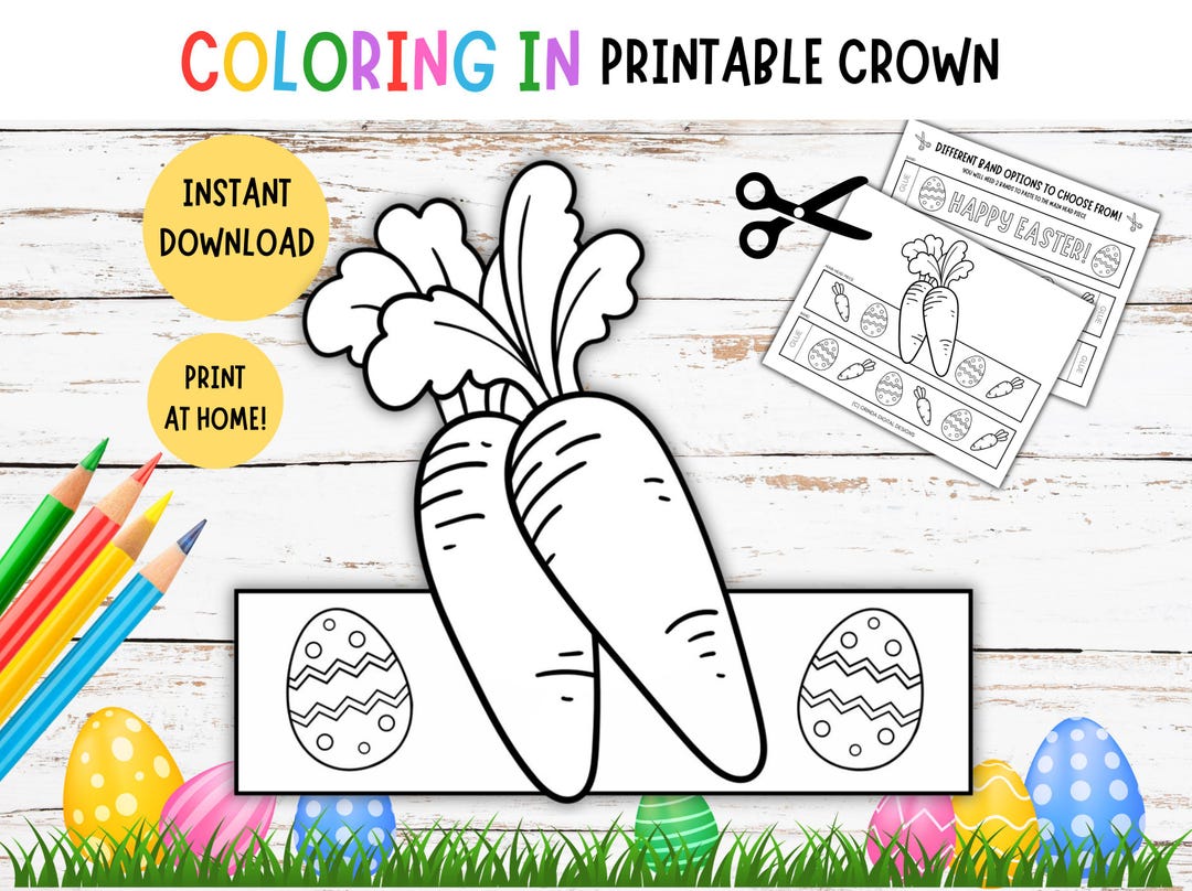 Easter Carrots Paper Crown! PRINTABLE Coloring Crown! Kids Easter Craft ...