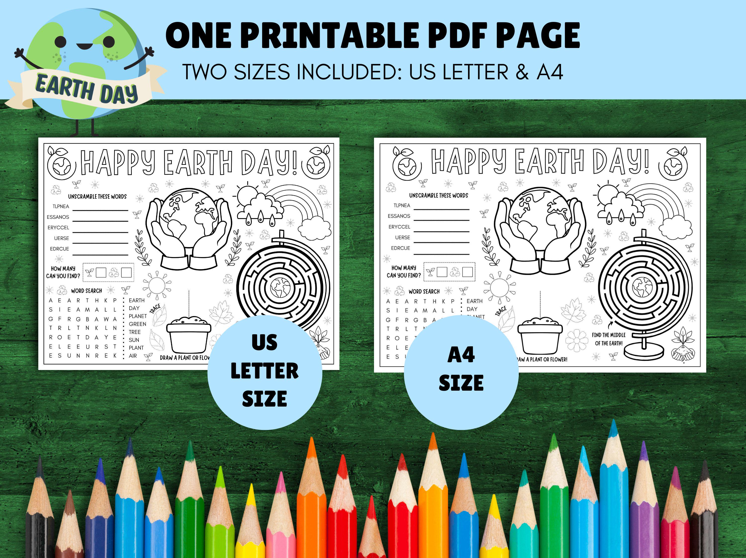 Earth Day Activity Placemat! PRINTABLE Kids Earth Day Activity Page ...