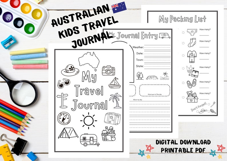 AUSTRALIAN Kids Travel Journal Bundle Caravan Travel Diary Instant ...